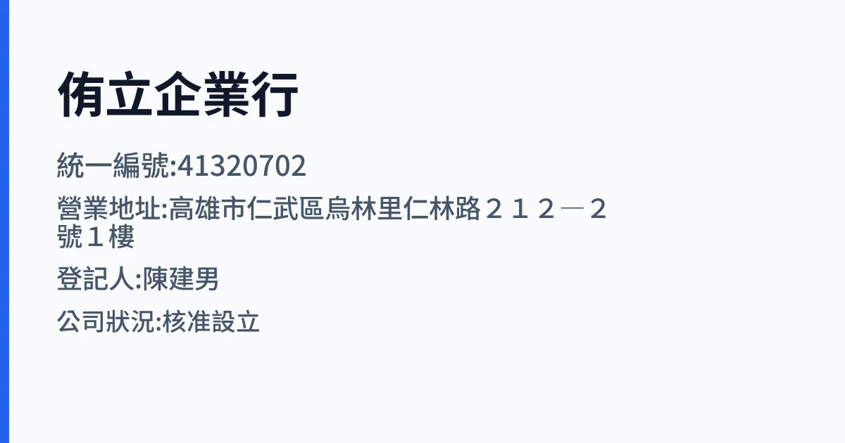 侑立企業行 - 統編 41320702(高雄市) 公司登記資料與營業項目詳細圖表
