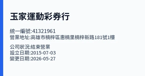 玉家運動彩券行的照片-統編 41321961(高雄市) 公司登記資料與營業項目詳細圖表