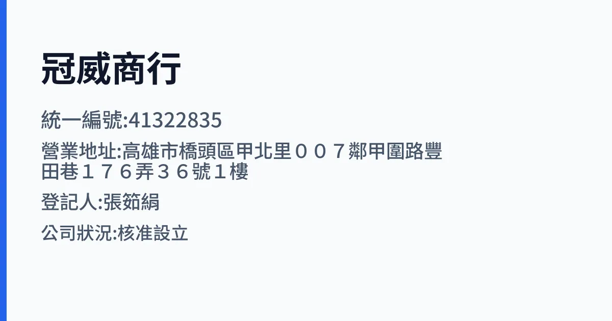 冠威商行 - 統編 41322835（高雄市） 公司登記資料與營業項目詳細圖表