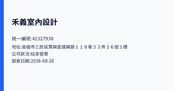 禾義室內設計的照片-統編 41327938(高雄市) 公司登記資料與營業項目詳細圖表