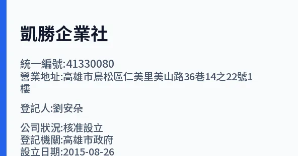 凱勝企業社的照片-統編 41330080(高雄市) 公司登記資料與營業項目詳細圖表