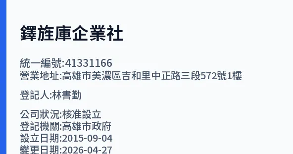 鐸旌庫企業社的照片-統編 41331166(高雄市) 公司登記資料與營業項目詳細圖表