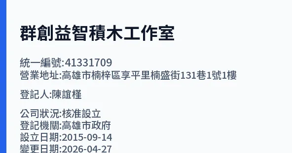 群創益智積木工作室的照片-統編 41331709(高雄市) 公司登記資料與營業項目詳細圖表