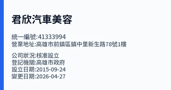 君欣汽車美容的照片-統編 41333994(高雄市) 公司登記資料與營業項目詳細圖表