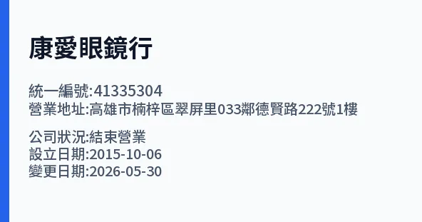 康愛眼鏡行的照片-統編 41335304(高雄市) 公司登記資料與營業項目詳細圖表