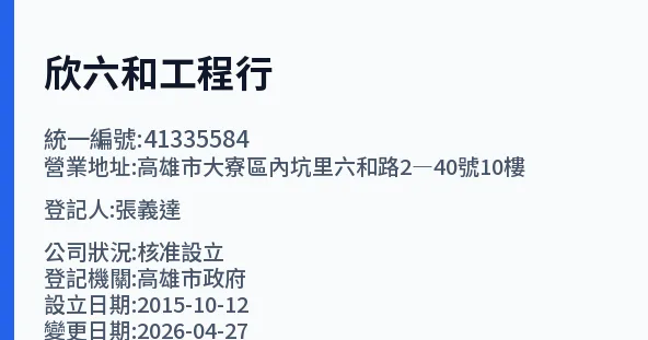 欣六和工程行的照片-統編 41335584(高雄市) 公司登記資料與營業項目詳細圖表
