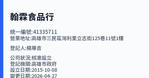 翰霖食品行的照片-統編 41335711(高雄市) 公司登記資料與營業項目詳細圖表