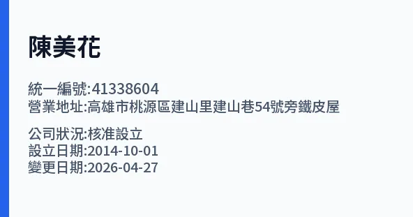 陳美花的照片-統編 41338604(高雄市) 公司登記資料與營業項目詳細圖表