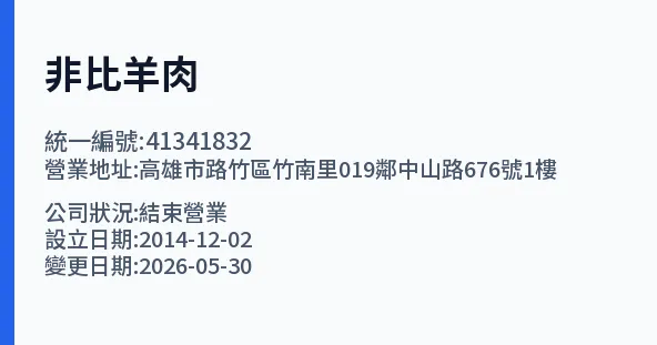 非比羊肉的照片-統編 41341832(高雄市) 公司登記資料與營業項目詳細圖表