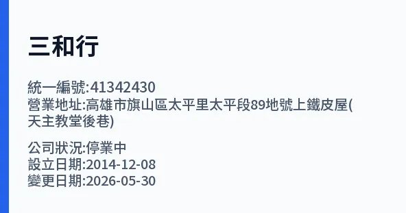 三和行的照片-統編 41342430(高雄市) 公司登記資料與營業項目詳細圖表