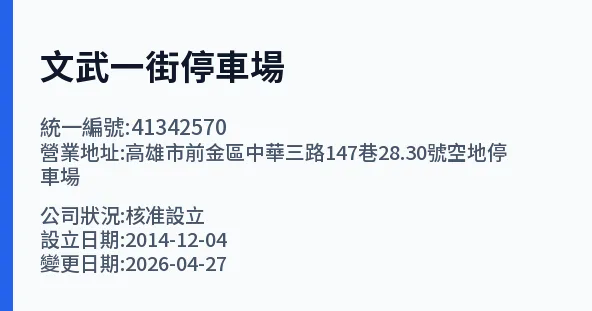 文武一街停車場的照片-統編 41342570(高雄市) 公司登記資料與營業項目詳細圖表