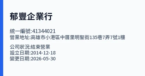 郁豐企業行的照片-統編 41344021(高雄市) 公司登記資料與營業項目詳細圖表