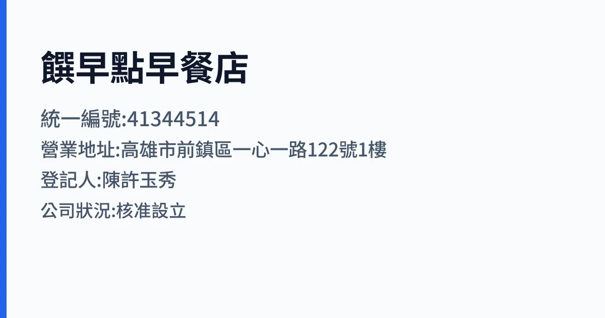 饌早點早餐店 - 統編 41344514(高雄市) 公司登記資料與營業項目詳細圖表