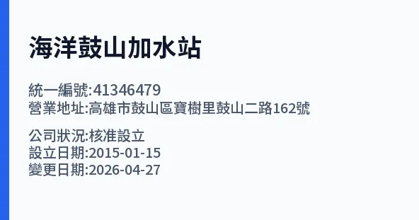 海洋鼓山加水站的照片-統編 41346479(高雄市) 公司登記資料與營業項目詳細圖表