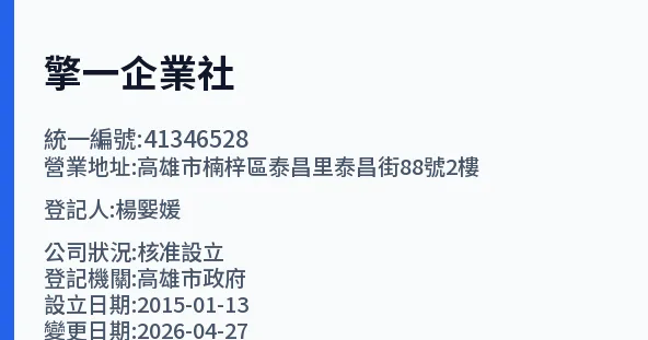 擎一企業社的照片-統編 41346528(高雄市) 公司登記資料與營業項目詳細圖表