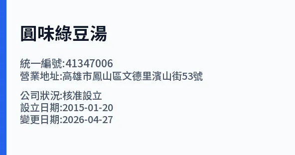 圓味綠豆湯的照片-統編 41347006(高雄市) 公司登記資料與營業項目詳細圖表