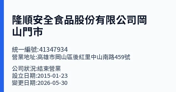 隆順安全食品股份有限公司岡山門市的照片-統編 41347934(高雄市) 公司登記資料與營業項目詳細圖表