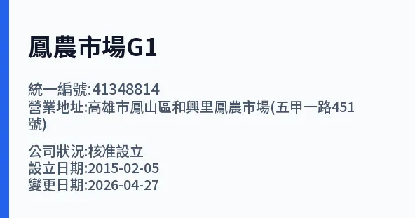 鳳農市場G1的照片-統編 41348814(高雄市) 公司登記資料與營業項目詳細圖表