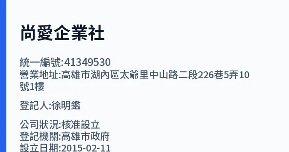 尚愛企業社的照片-統編 41349530(高雄市) 公司登記資料與營業項目詳細圖表