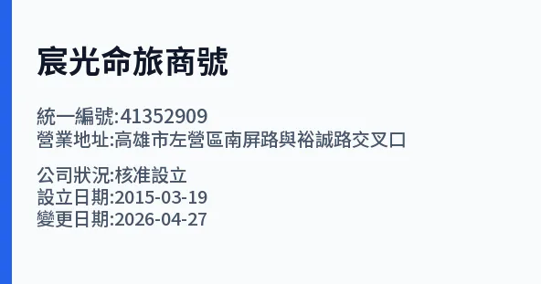 宸光命旅商號的照片-統編 41352909(高雄市) 公司登記資料與營業項目詳細圖表