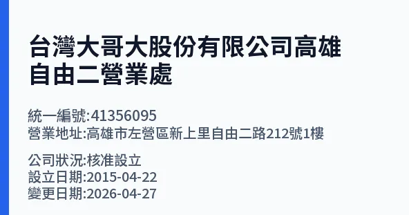 台灣大哥大股份有限公司高雄自由二營業處的照片-統編 41356095(高雄市) 公司登記資料與營業項目詳細圖表