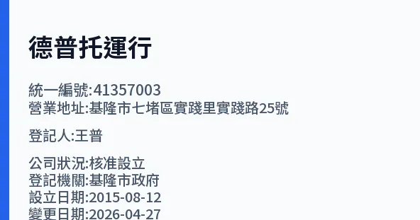德普托運行的照片-統編 41357003(基隆市) 公司登記資料與營業項目詳細圖表