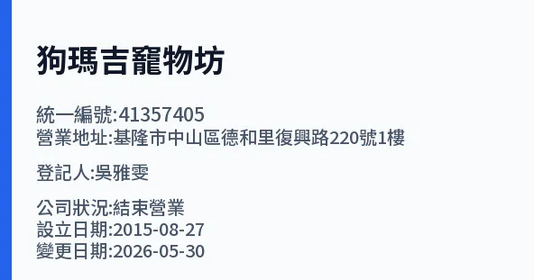 狗瑪吉竉物坊的照片-統編 41357405(基隆市) 公司登記資料與營業項目詳細圖表