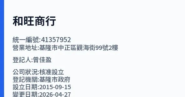 和旺商行的照片-統編 41357952(基隆市) 公司登記資料與營業項目詳細圖表