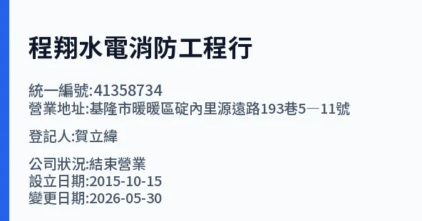 程翔水電消防工程行的照片-統編 41358734(基隆市) 公司登記資料與營業項目詳細圖表
