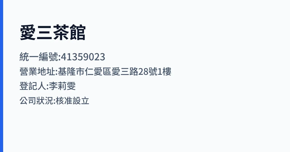 愛三茶館 - 統編 41359023(基隆市) 公司登記資料與營業項目詳細圖表