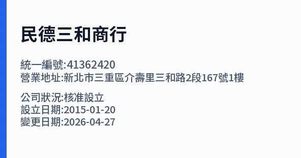 民德三和商行的照片-統編 41362420(新北市) 公司登記資料與營業項目詳細圖表