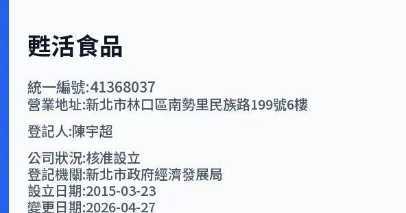 甦活食品的照片-統編 41368037(新北市) 公司登記資料與營業項目詳細圖表