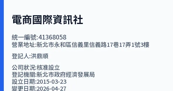 電商國際資訊社的照片-統編 41368058(新北市) 公司登記資料與營業項目詳細圖表