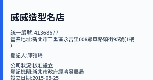 威威造型名店的照片-統編 41368677(新北市) 公司登記資料與營業項目詳細圖表