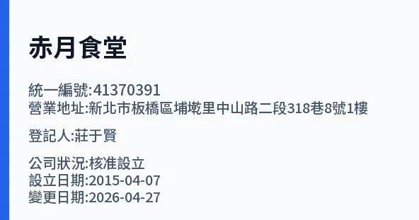 赤月食堂的照片-統編 41370391(新北市) 公司登記資料與營業項目詳細圖表