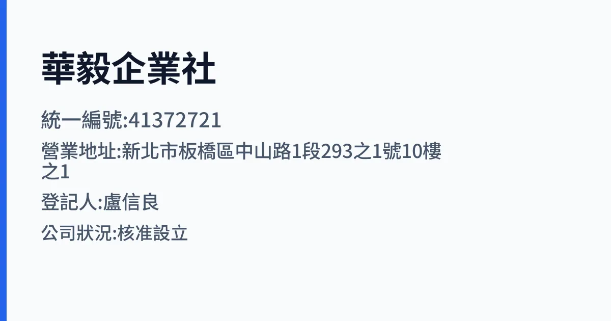 華毅企業社 - 統編 41372721(新北市) 公司登記資料與營業項目詳細圖表