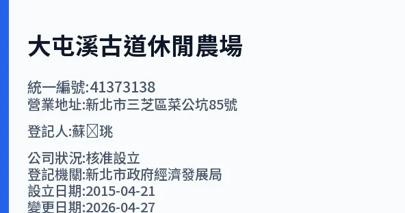 大屯溪古道休閒農場的照片-統編 41373138(新北市) 公司登記資料與營業項目詳細圖表