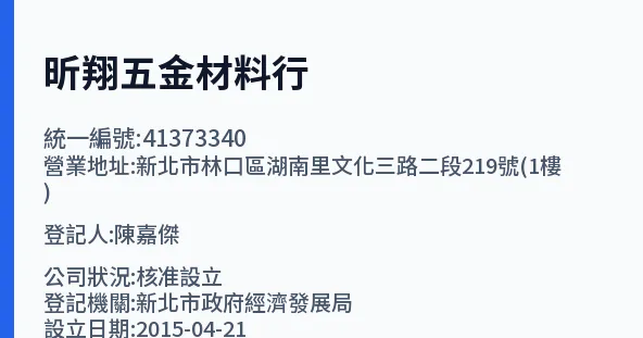 昕翔五金材料行的照片-統編 41373340(新北市) 公司登記資料與營業項目詳細圖表