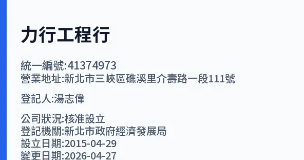 力行工程行的照片-統編 41374973(新北市) 公司登記資料與營業項目詳細圖表