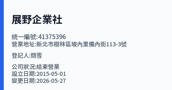 展野企業社的照片-統編 41375396(新北市) 公司登記資料與營業項目詳細圖表