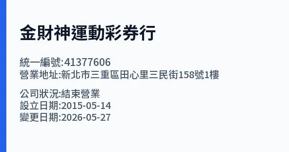 金財神運動彩券行的照片-統編 41377606(新北市) 公司登記資料與營業項目詳細圖表