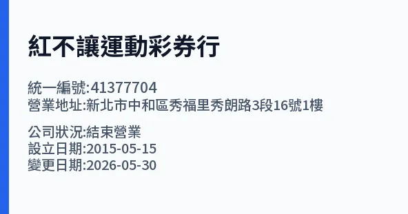 紅不讓運動彩券行的照片-統編 41377704(新北市) 公司登記資料與營業項目詳細圖表