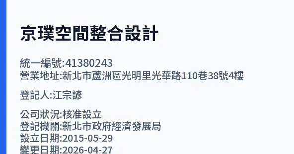 京璞空間整合設計的照片-統編 41380243(新北市) 公司登記資料與營業項目詳細圖表