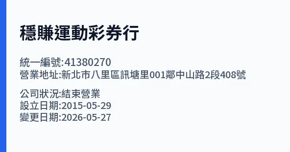 穩賺運動彩券行的照片-統編 41380270(新北市) 公司登記資料與營業項目詳細圖表