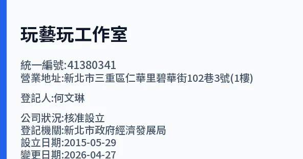 玩藝玩工作室的照片-統編 41380341(新北市) 公司登記資料與營業項目詳細圖表