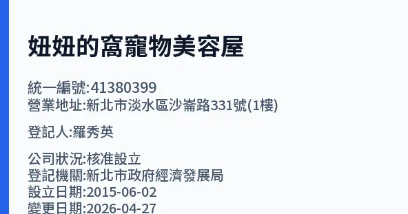 妞妞的窩寵物美容屋的照片-統編 41380399(新北市) 公司登記資料與營業項目詳細圖表