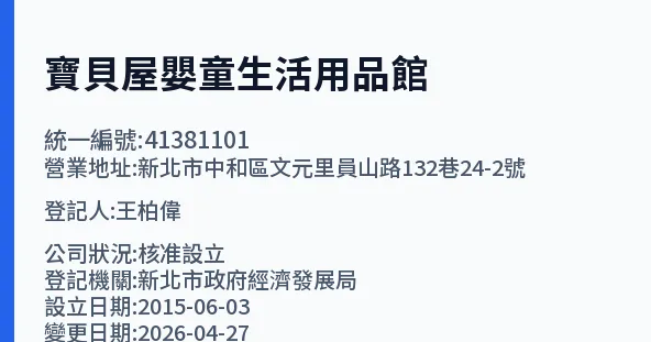 寶貝屋嬰童生活用品館的照片-統編 41381101(新北市) 公司登記資料與營業項目詳細圖表