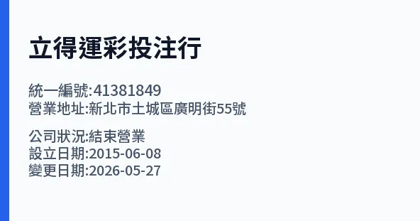 立得運彩投注行的照片-統編 41381849(新北市) 公司登記資料與營業項目詳細圖表