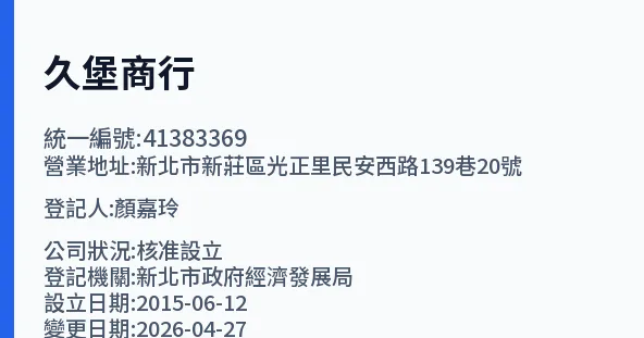 久堡商行的照片-統編 41383369(新北市) 公司登記資料與營業項目詳細圖表