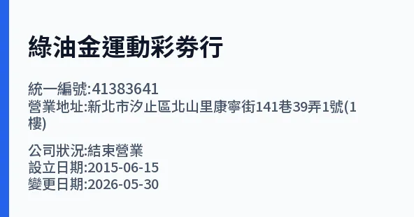 綠油金運動彩劵行的照片-統編 41383641(新北市) 公司登記資料與營業項目詳細圖表